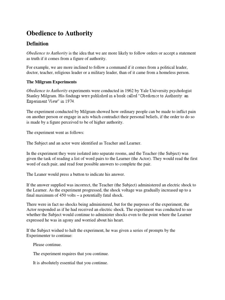 Understanding Obedience to Authority | PDF | Obedience (Human Behavior ...