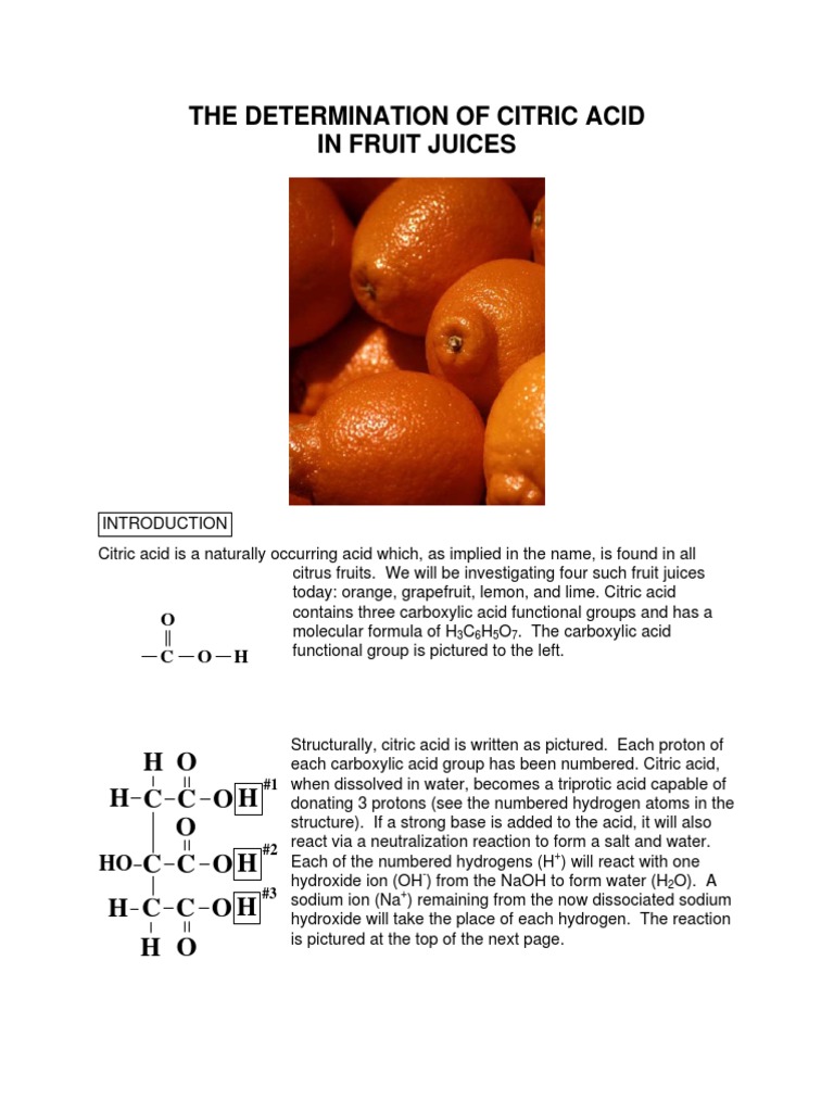 Titration Method for Citric Acid in Juices | PDF | Titration | Chemistry