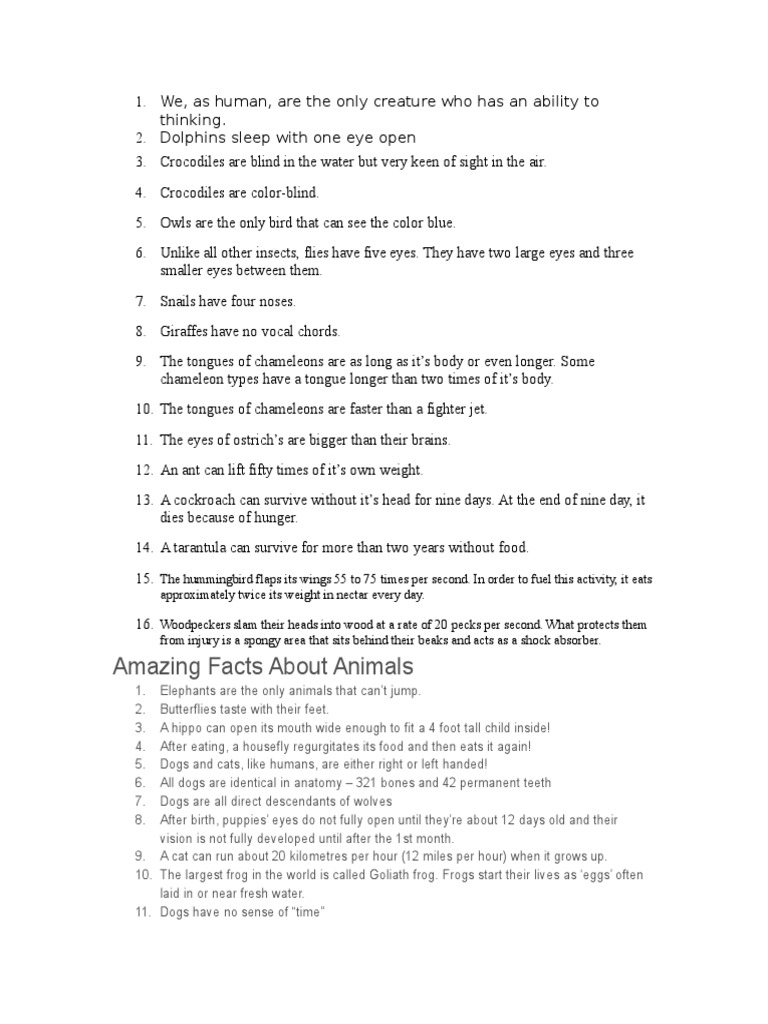 Animals Amazing Facts | PDF | Zoology | Organisms