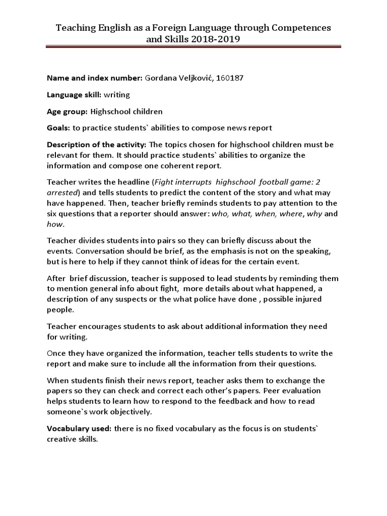 Teaching English As A Foreign Language Through Competences and Skills ...