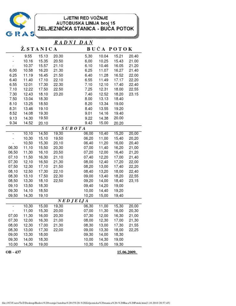 Centrotrans Bus Schedule: Buca Potok | PDF | System Software | Software