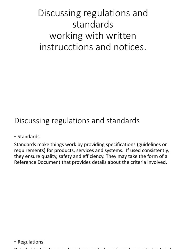 Regulations and Standards Overview | PDF
