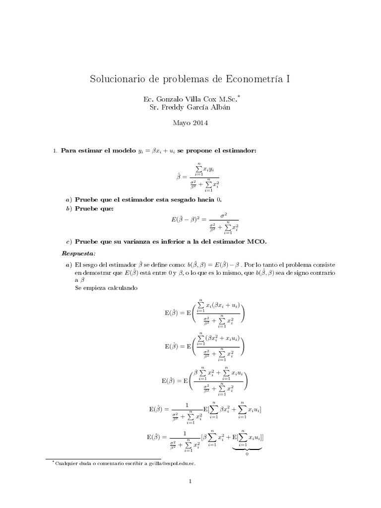 Ejercicios Econometria GONZALO VILLA | PDF | Estimador | Mínimos cuadrados ordinarios