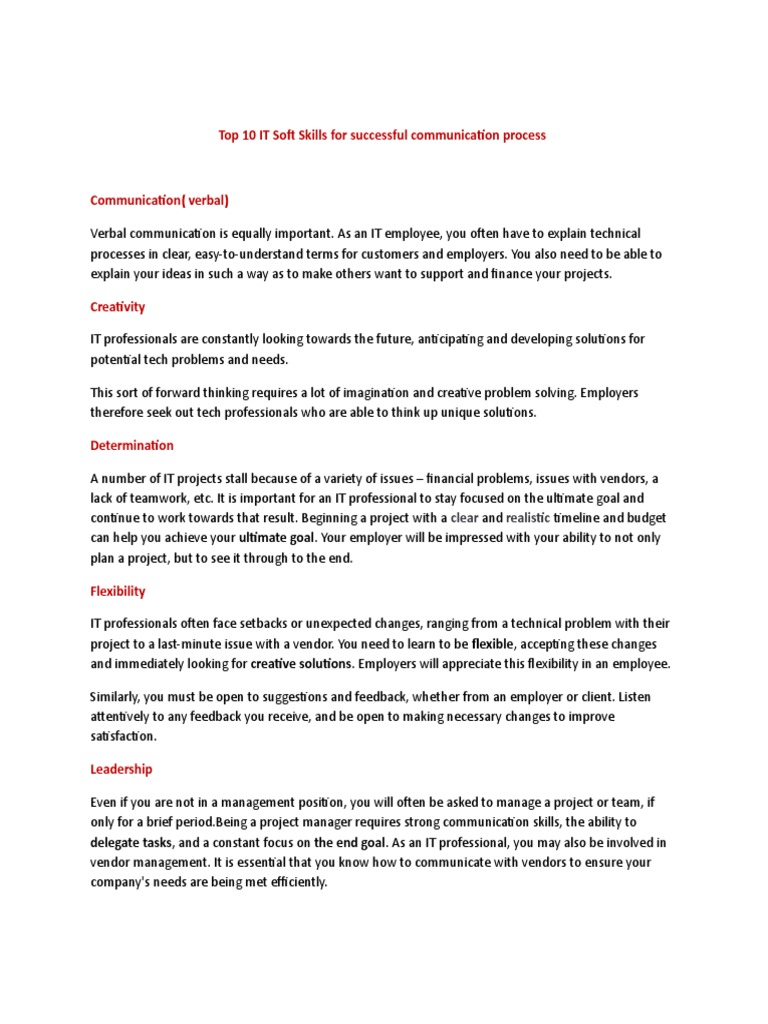Top 10 It Communication Skills Pdf Creativity Negotiation