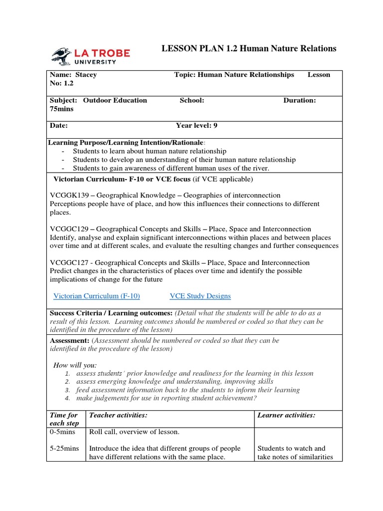 Human-Nature Relationships Lesson Plan | PDF | Educational Assessment ...