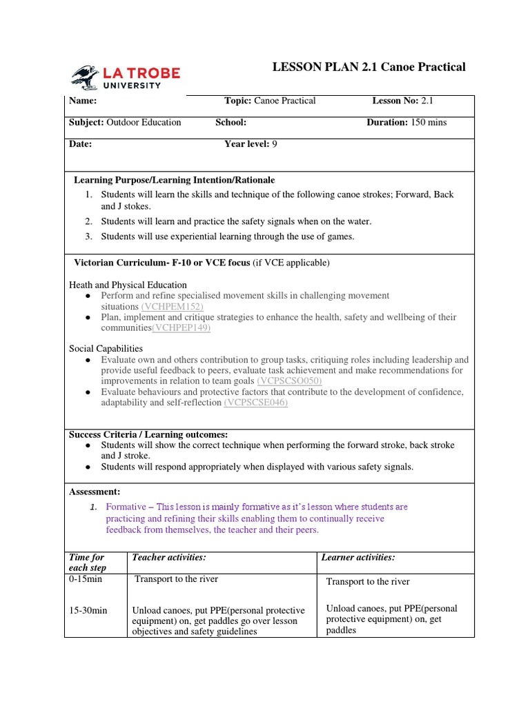 Lesson Plan Canoe Prac 1 | PDF | Cognitive Science | Learning