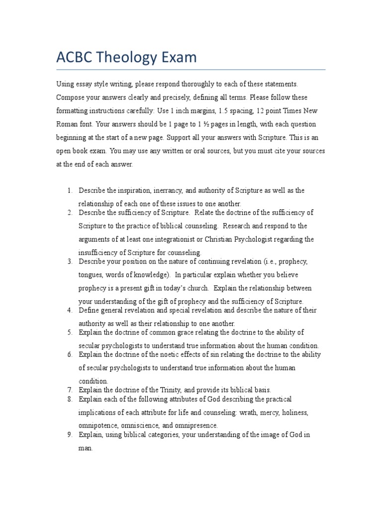 ACBC Theology Exam 2014 | PDF | Justification (Theology) | Sanctification