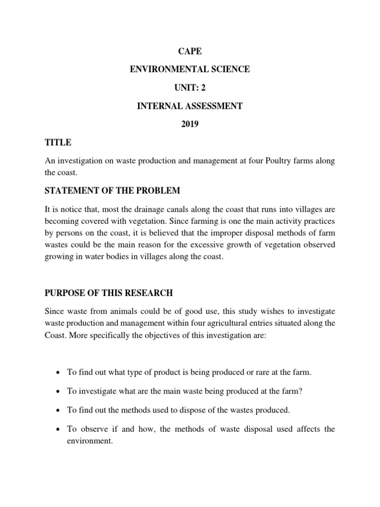 Environmental Science IA Proposal 2019 | Farms | Agriculture