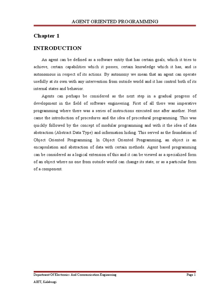 Agent Oriented Programming: Department of Electronics and Communication Engineering AIET ...