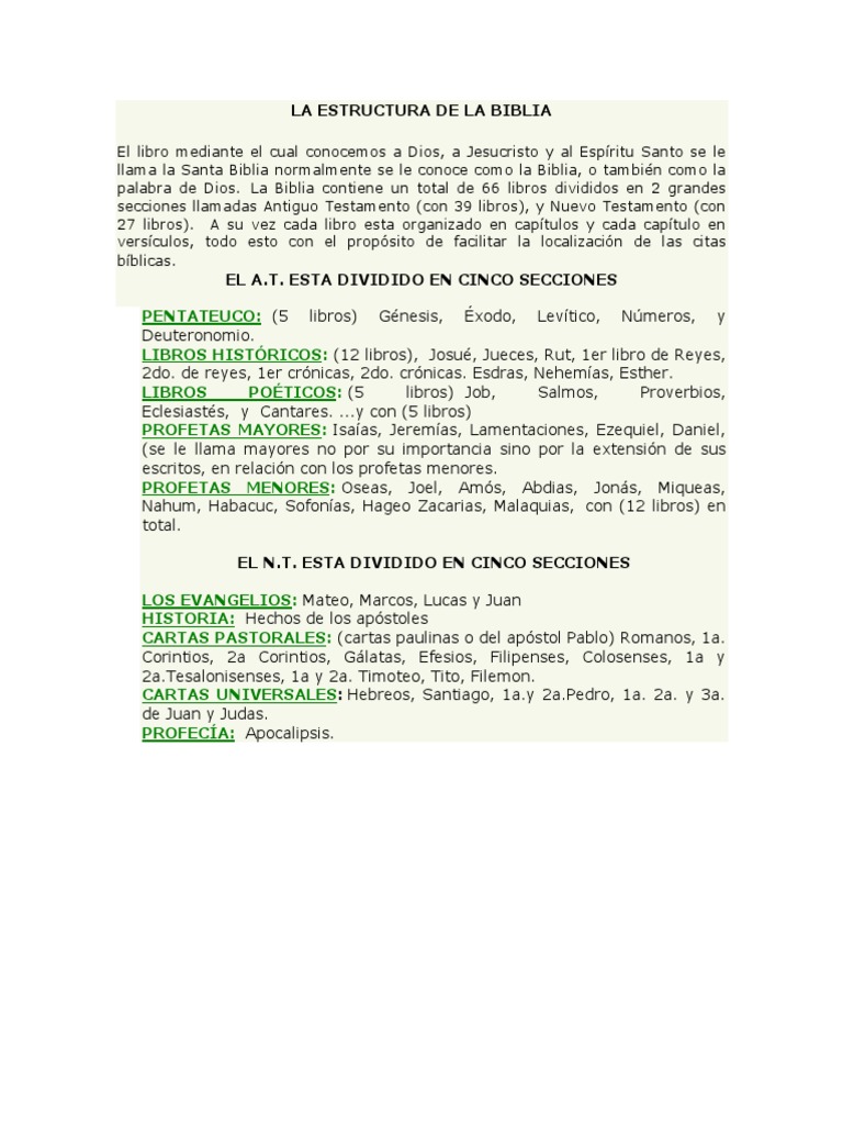 Estructura de la Biblia: Secciones y Libros | PDF
