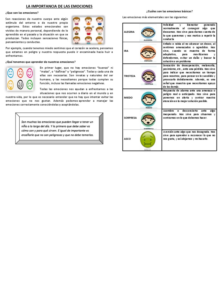 La Importancia De Las Emociones Pdf Las Emociones Temor
