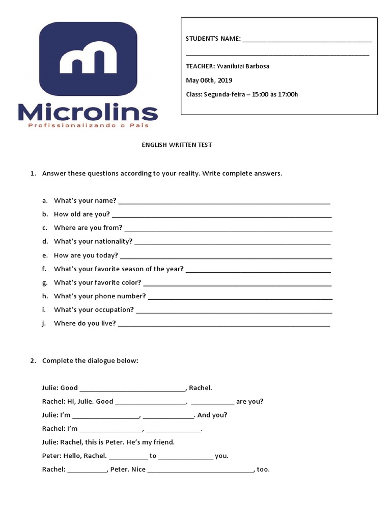 English Written Test | PDF