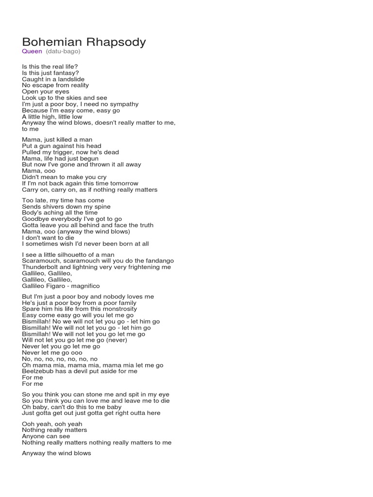 Bohemian Rhapsody (DRAFT) | PDF