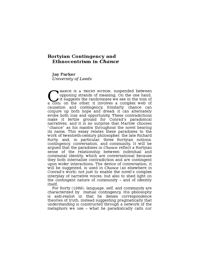 Rortyian Contingency in Conrad's Chance | PDF | Richard Rorty | Narrative