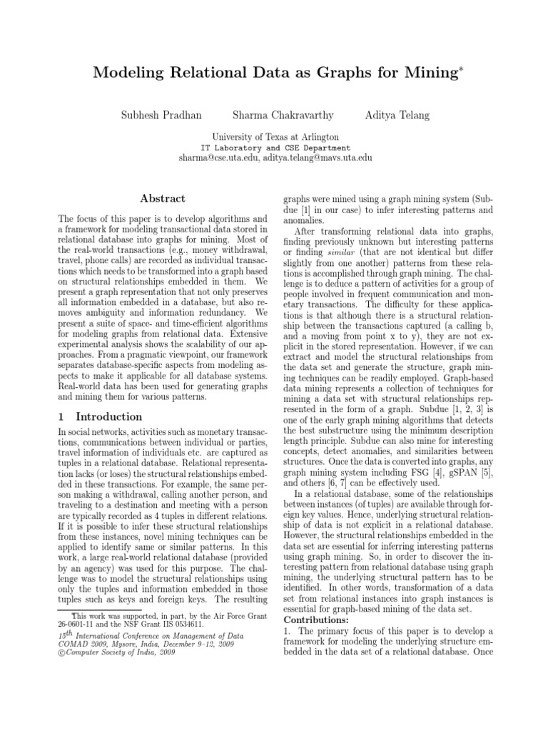 Modeling Relational Data As Graphs For Mining Pdf Relational Database Vertex Graph Theory