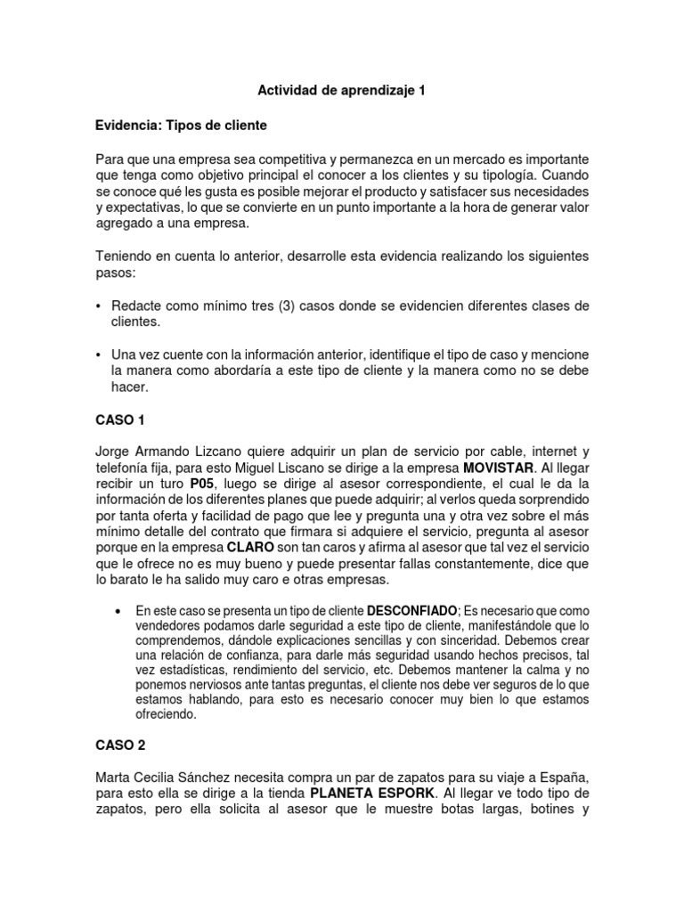 AA1 Evidencia Tipos de Cliente | PDF | Cliente