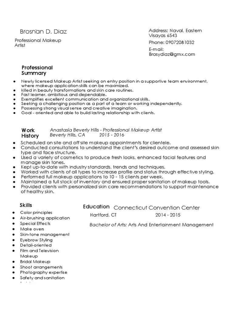 Professional Makeup Artist Resume | PDF | Business | Finance & Money ...