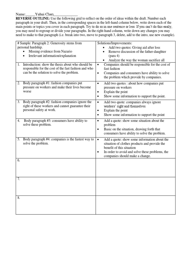 Reverse Outline | PDF | Paragraph | Cognition