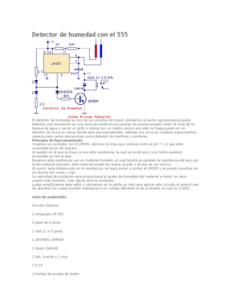 Detector de Humedad Con El 555 | PDF | Diodo emisor de luz | Resistencia Eléctrica y Conductancia