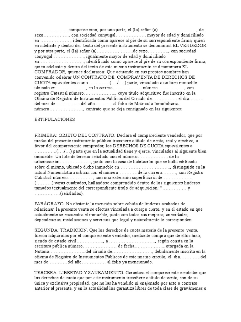 Compraventa de Derechos de Cuota Inmobiliaria | PDF | Gobierno ...