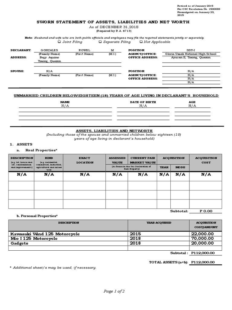 2015 Saln Form-From CSC | PDF | Identity Document | Social Institutions