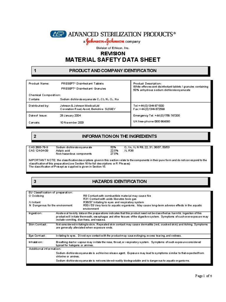 PRESEPT Disinfectant EPI PDF | PDF | Urea | Toxicity