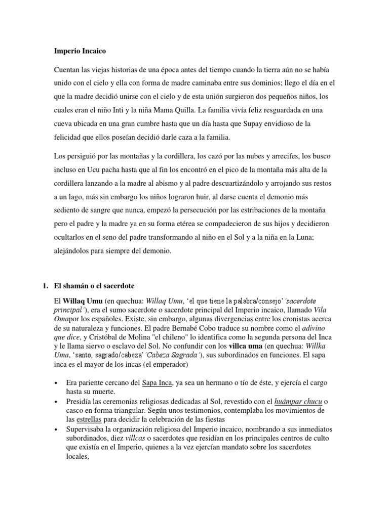 Cuento INCA | PDF | Imperio Inca | Religión y creencia