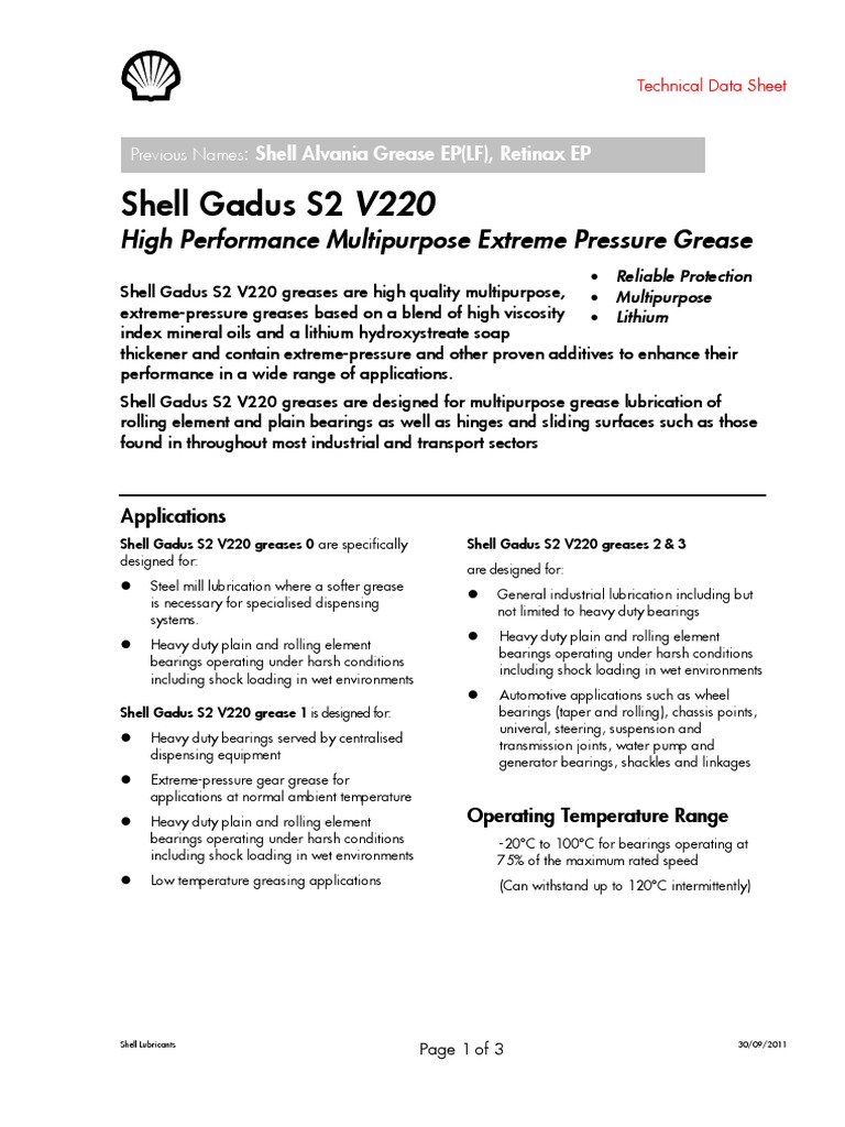 Gadus s2 v220 2 | PDF | Bearing (Mechanical) | Lubricant