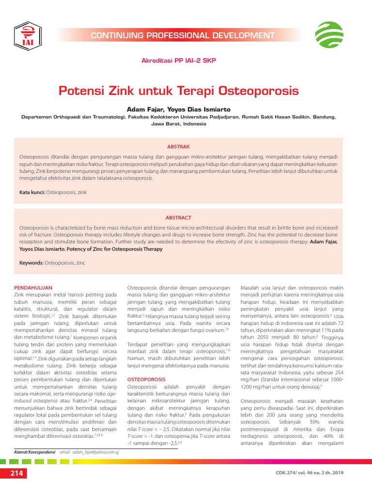 Potensi Zink dalam Terapi Osteoporosis | PDF | Pengembangan Diri ...