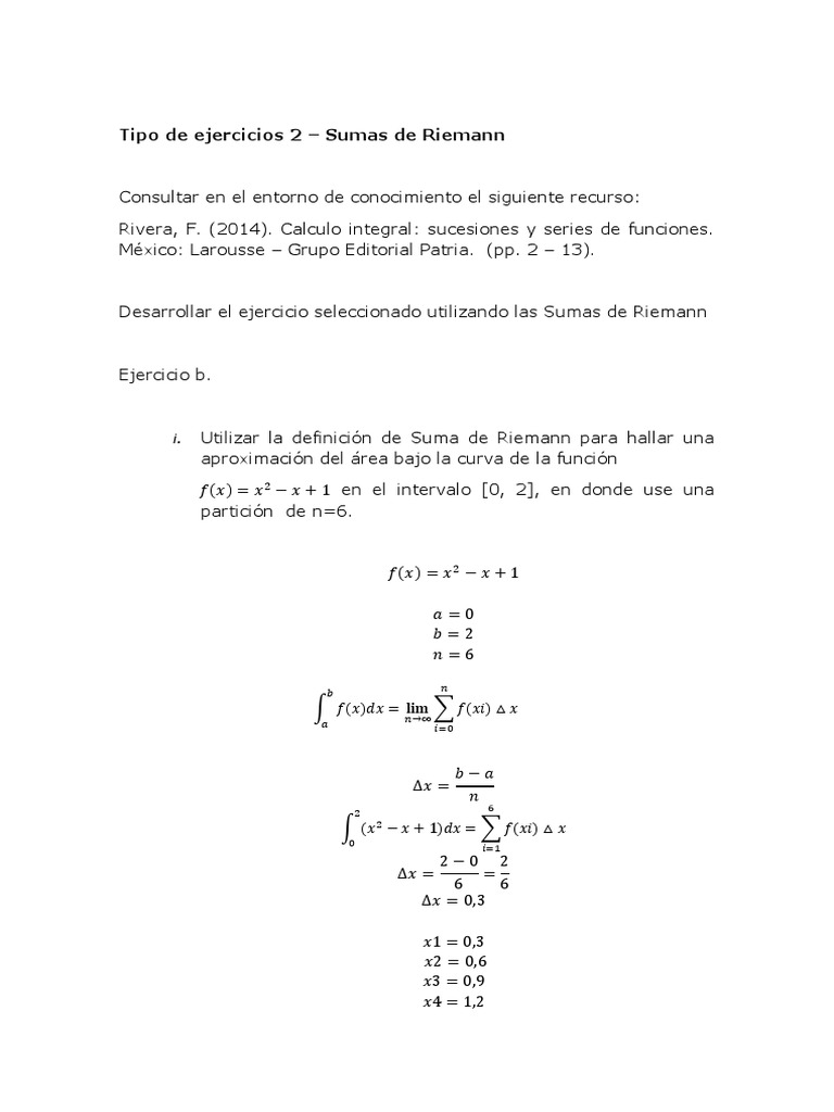Ejercicios 2 Suma de Riemann | PDF | Teoría del operador | Relaciones ...
