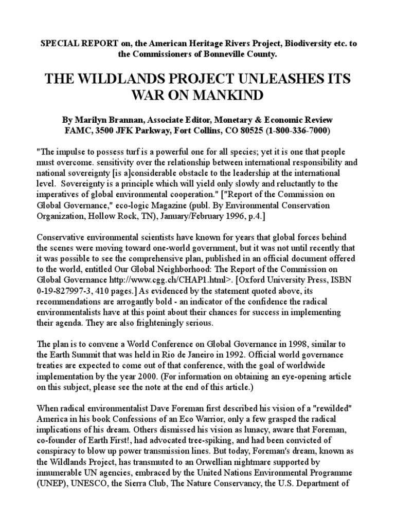The Wildlands Project Unleashes Its War On Mandkind PDF | PDF ...