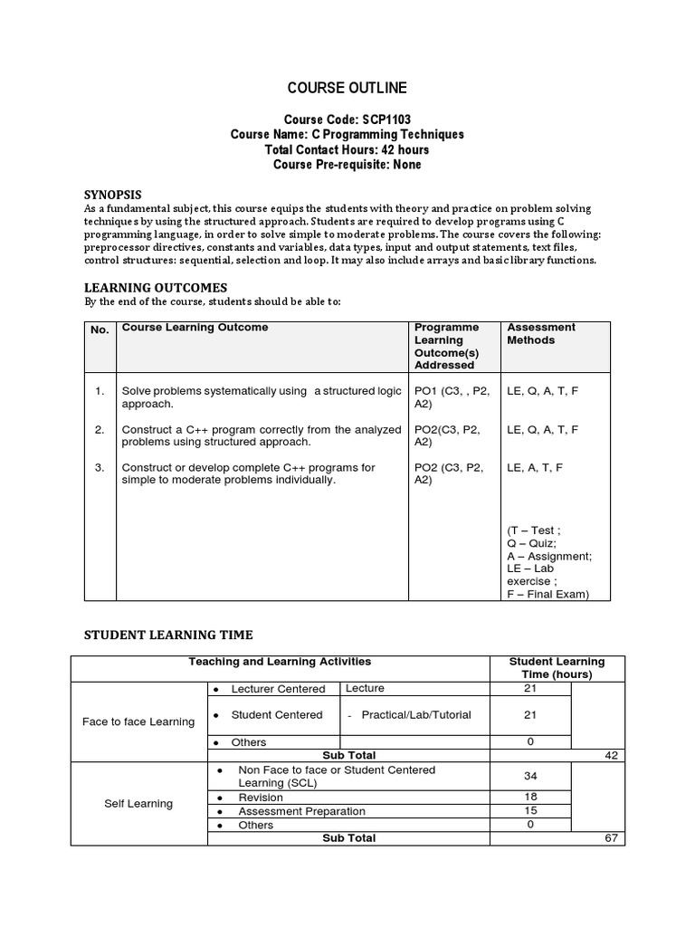 Course Outline For Programming | PDF | Programming Language | C ... Course Outline For Programming | PDF | Programming Language | C ...