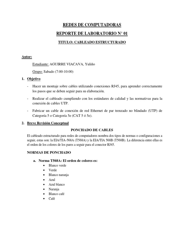 Laboratorio N 01 Cableado Estructurado | PDF | Ingenieria Eléctrica | Electrónica