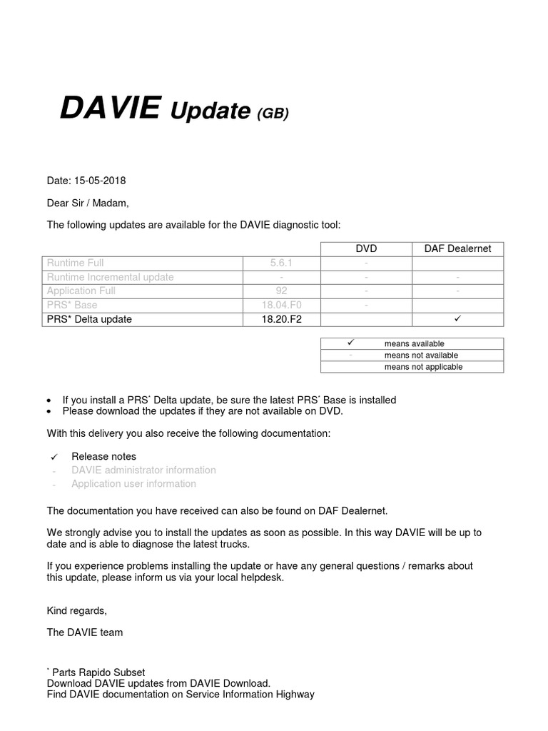 DAVIE Diagnostic Tool Update Guide | PDF