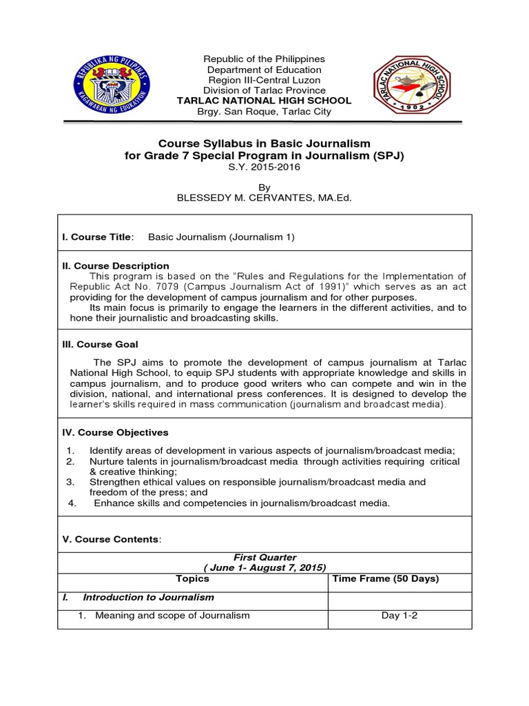 Course Syllabus in Basic Journalism For PDF | PDF | Journalism | News