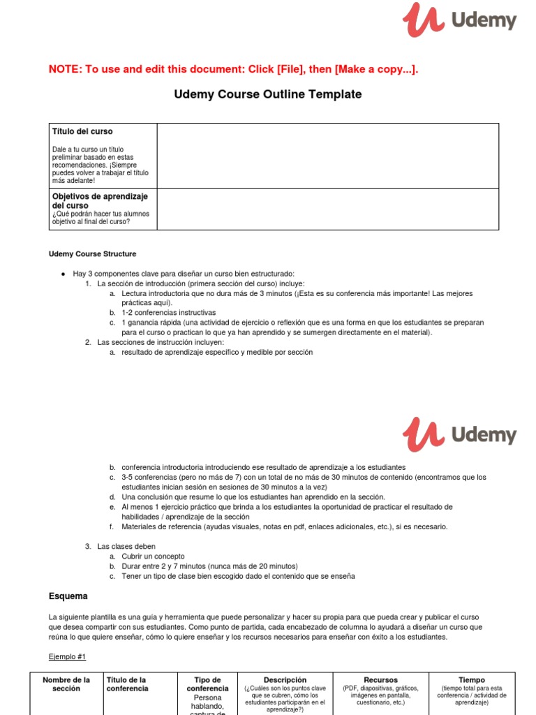Udemy Course Outline Template - MAKE A COPYesp | PDF | Aprendizaje ...