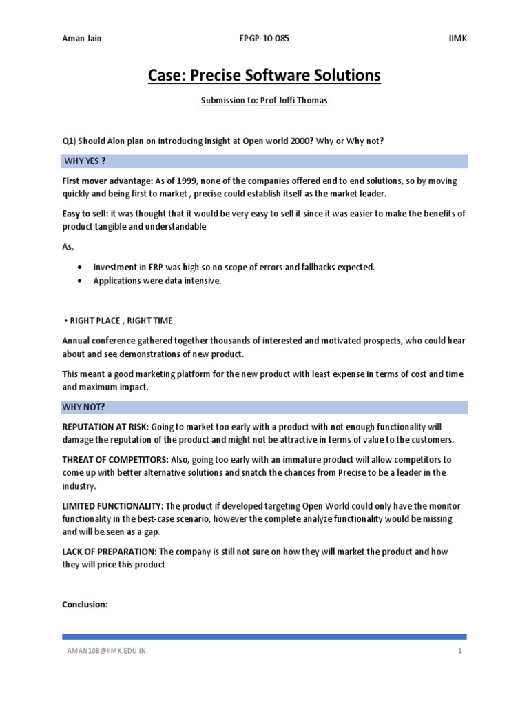 Case: Precise Software Solutions: Aman10B@Iimk - Edu.In 1 | Download Free PDF | Reputation ...