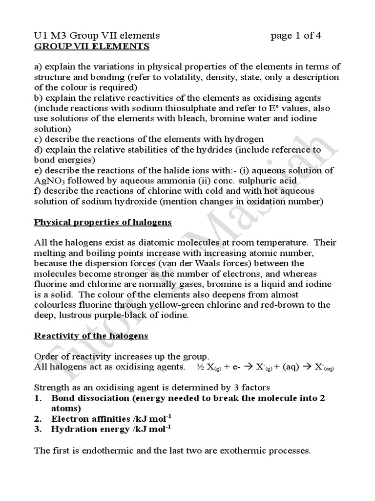 Unit 1 Mod 3 Group Vii Elements | PDF | Iodine | Fluorine
