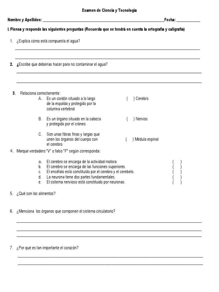 Examen de Ciencia y Tecnología | PDF | Médula espinal | Cerebro