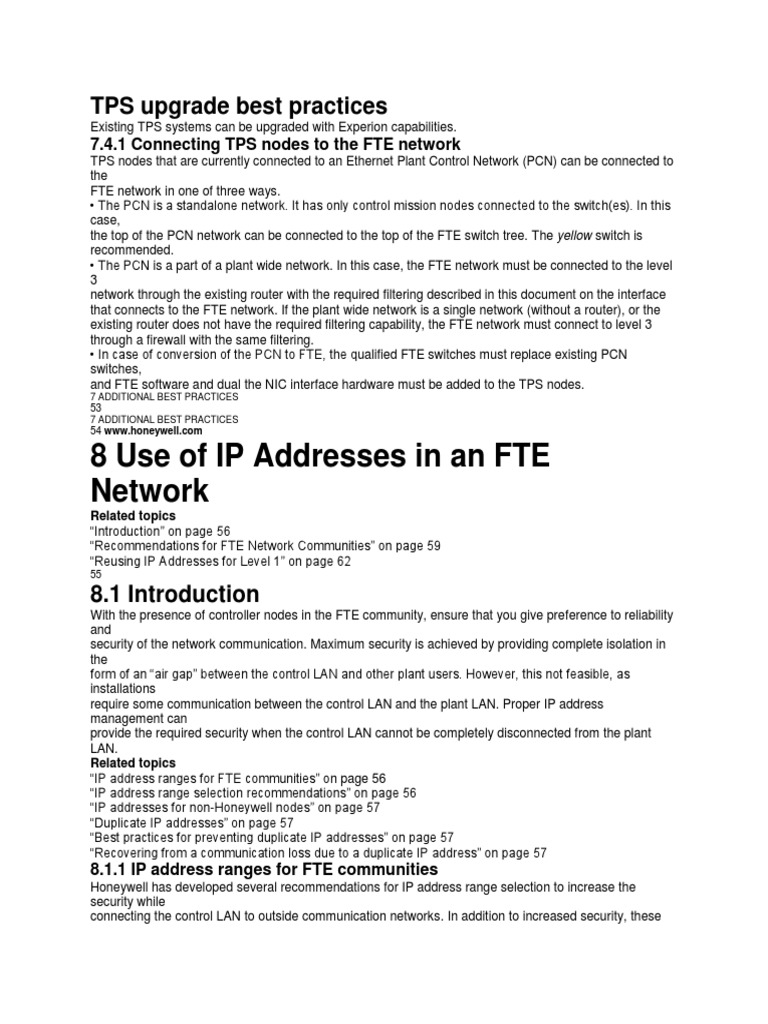 8 Use of IP Addresses in An FTE Network: TPS Upgrade Best Practices | PDF | Ip Address ...