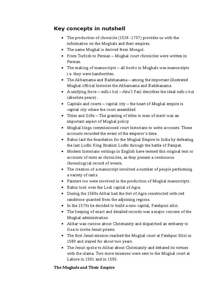 Key Concepts in Nutshell: The Mughals and Their Empire | PDF | Mughal ...