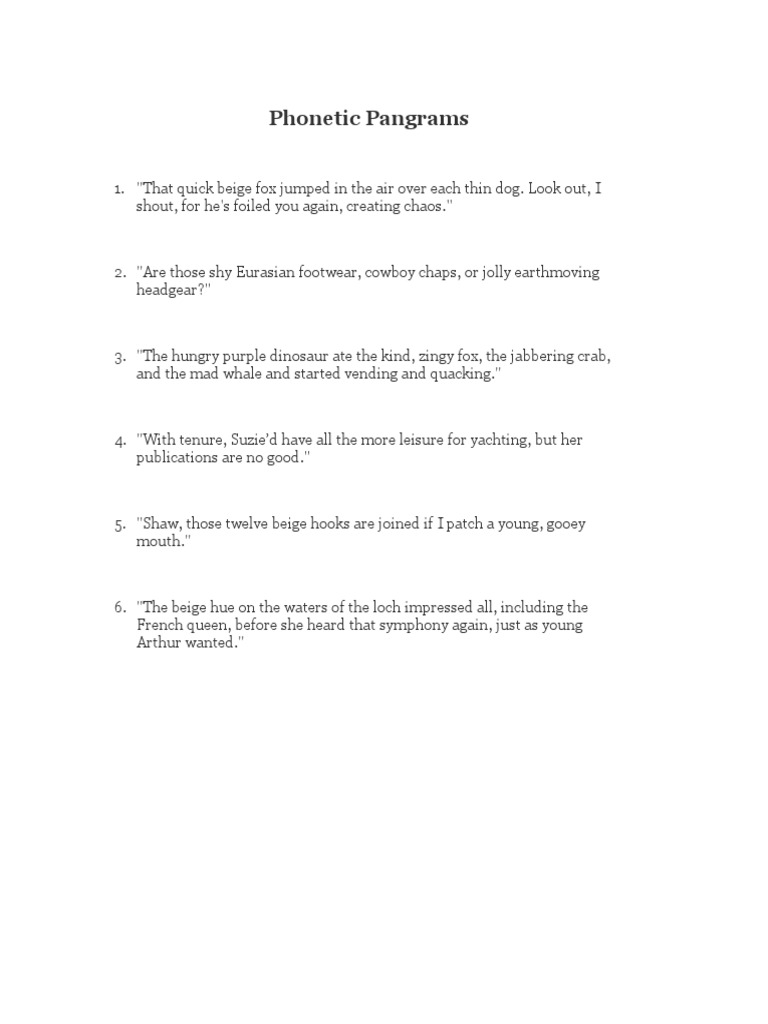 Phonetic Pangrams | PDF | Leisure