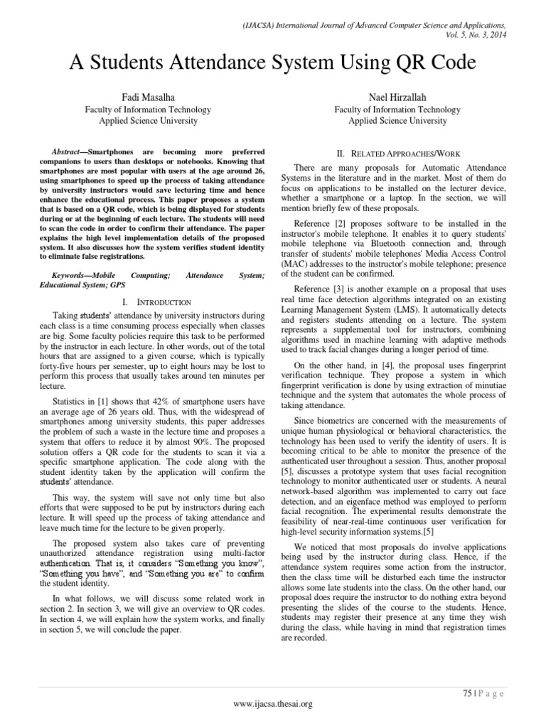 A Students Attendance System Using QR Code | PDF | Qr Code | Digital ...