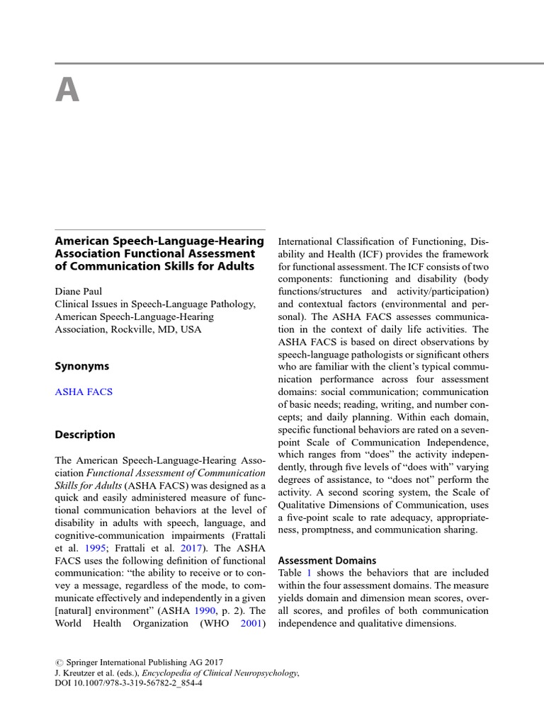 ASHA FACS assessment measures functional communication | PDF | Validity ...
