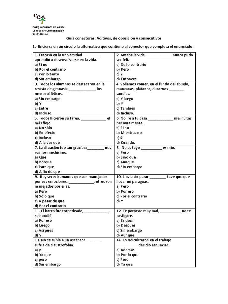 Guía conectores aditivos - oposición - consecutivos.docx | Agitación