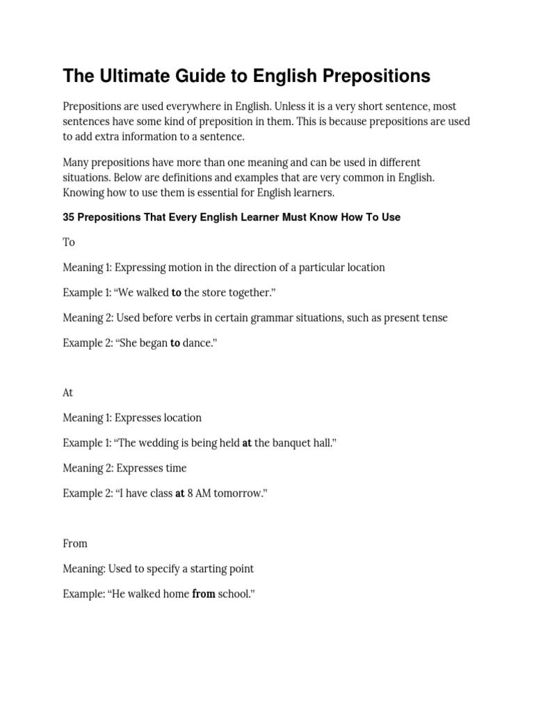 The Ultimate Guide To English Prepositions | PDF | Preposition And ...