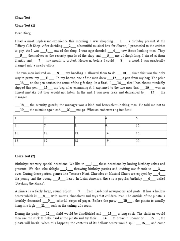 Cloze Test | PDF