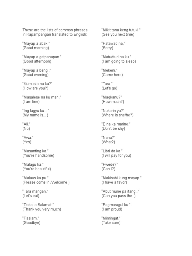These Are The Lists of Common Phrases in Kapampangan Translated To ...