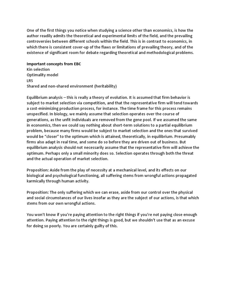 Optimality in Economics vs. Biology | PDF | Natural Selection | Economics