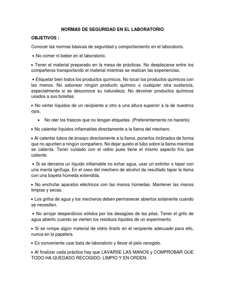 Normas de Seguridad en El Laboratorio | PDF | Laboratorios | Lentes
